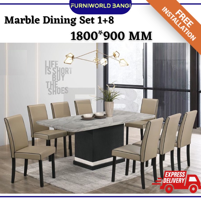 FREE INSTALL Set Meja Makan 8 Kerusi Meja Batu Marble Dining Table Set ...