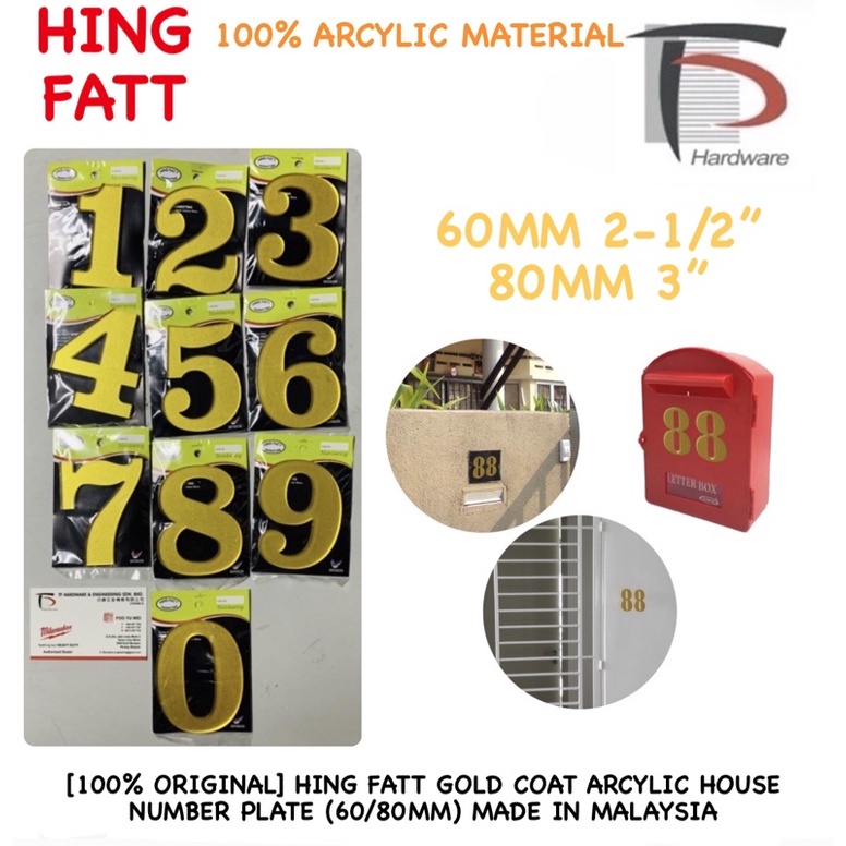 [100% ORIGINAL] HING FATT GOLD COAT ARCYLIC HOUSE NUMBER PLATE ALPHABET ...