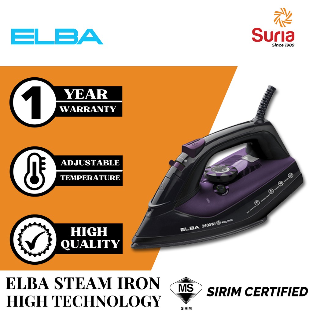 (Ready Stock)ELBA CERAMIC COATING ELECTRICAL STEAM IRON ESI-H2223C(VL ...