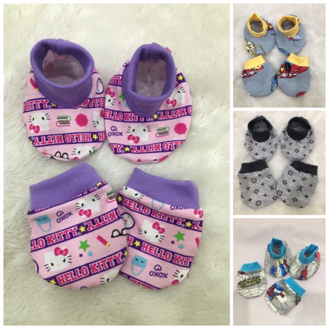 Set baby mitten booties handmade; 4pcs baby mitten booties; sarung ...