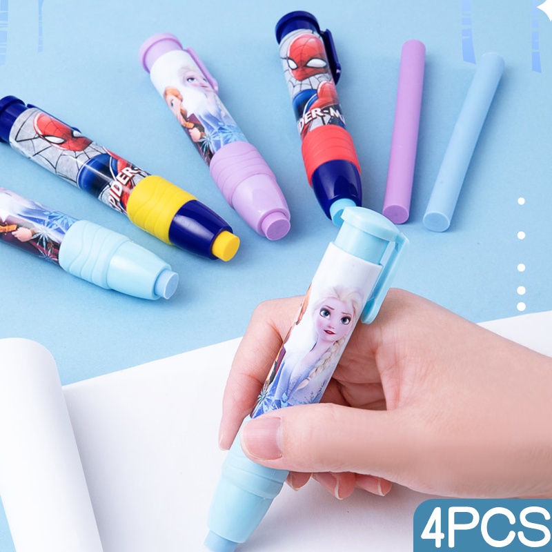 Disney 4Pcs/Set Retractable Pencil Eraser Rubber Elsa Spiderman Cute ...