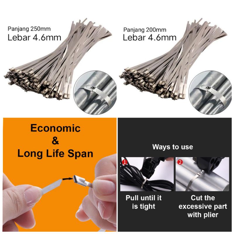 304 grade Multi-Purpose Locking Cable Tie Metal Zip Ties Stainless Steel Cable Tie economic Long ...