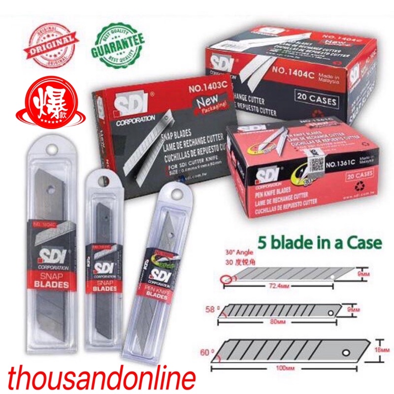 [ORIGINAL] SDI CUTTER BLADE REFILL 1403C/ 1361C/ 1404C REFILL BLADE (SMALL/BIG/30* ANGLE ...