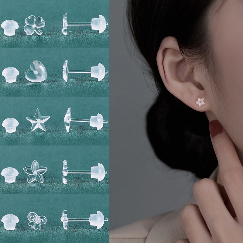 2-45Pcs Invisible Stud Earrings Transparent Plastic Ear Pins Sleep ...
