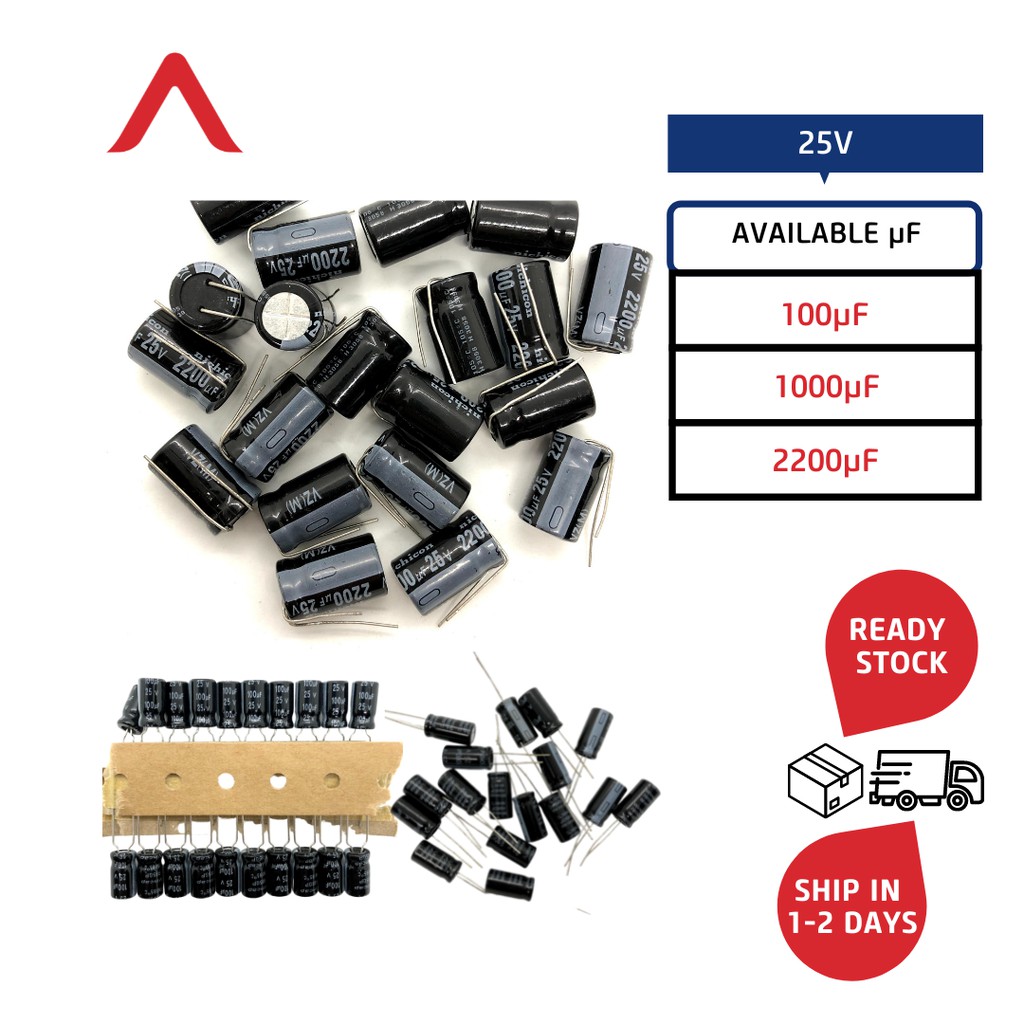 Electrolytic Capacitor (E-Cap): 25V (100μF / 1000μF / 2200μF) | Shopee ...