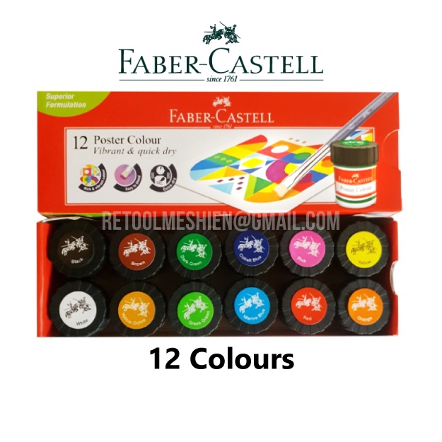 12 Colors Premium Poster Colors Tempera Paints Faber-Castell | Shopee ...