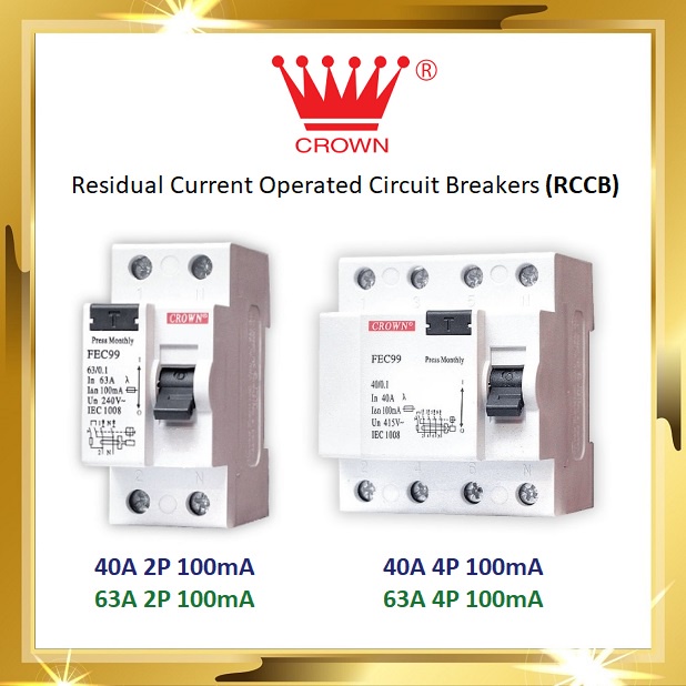 CROWN 40A 63A 2Pole 4Pole ELBC Residual Current Operated Circuit Breakers RCCB | Shopee Malaysia