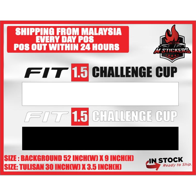 [M STICKERS] FIT 1.5 CHALLENGE CUP CAR WINDSCREEN STICKER HONDA JAZZ ...