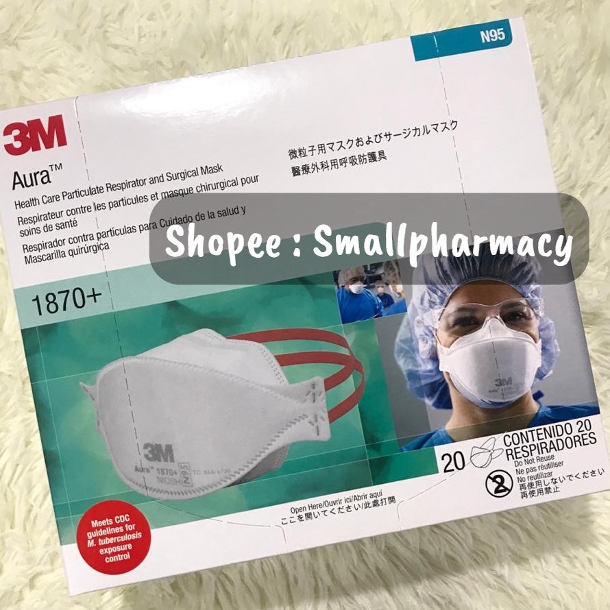 3M AURA 1870+ N95 Health Care Particulate Respirator and Surgical Mask 20Pcs for 1 whole box ...
