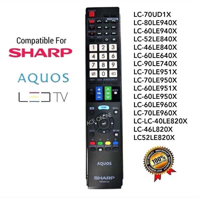Sharp Aquos LCD LED TV Remote Control GB039WJSA Compatible With LC ...