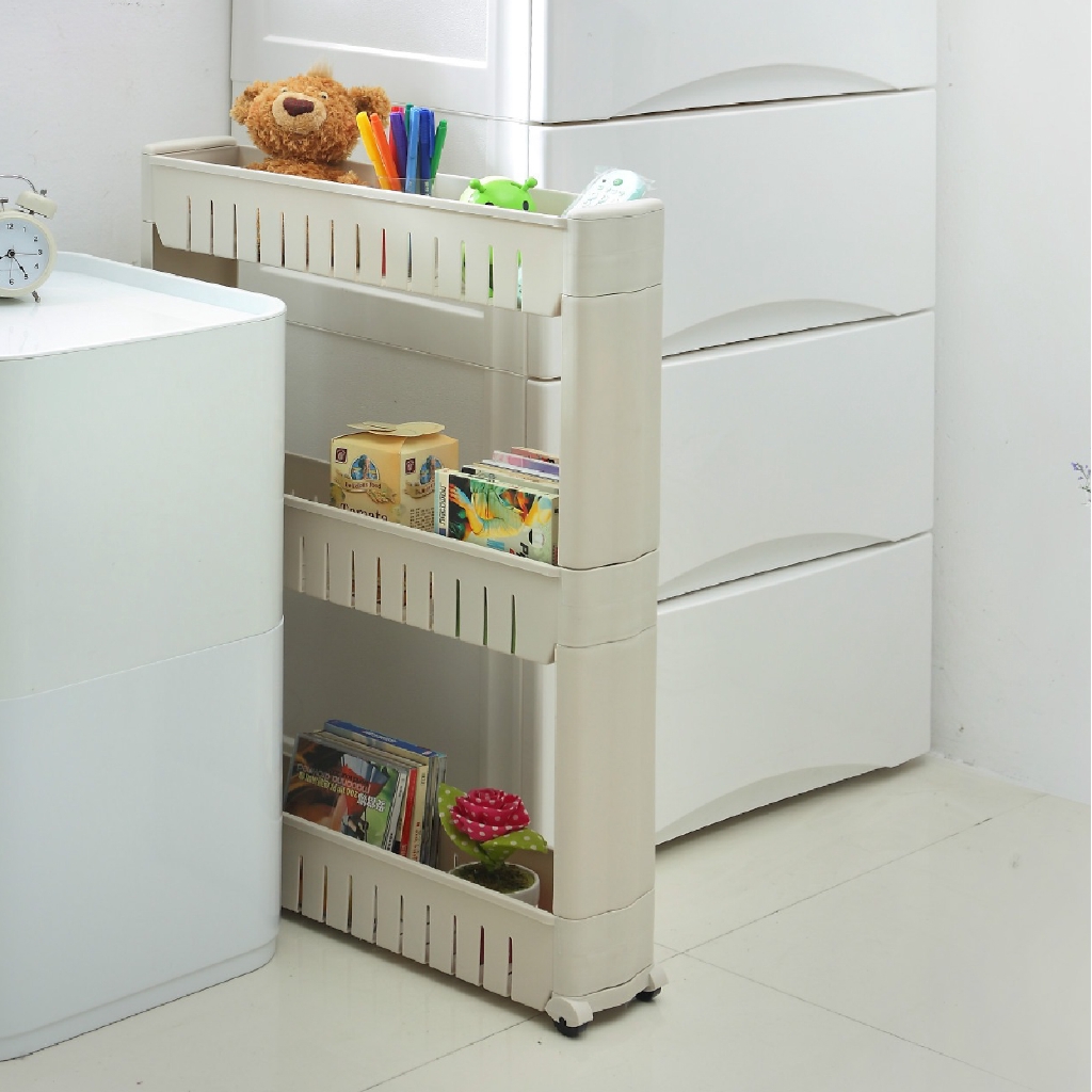 3/4 Tier Slim Kitchen Storage Rack with Wheel Pantry Shelf for Narrow ...