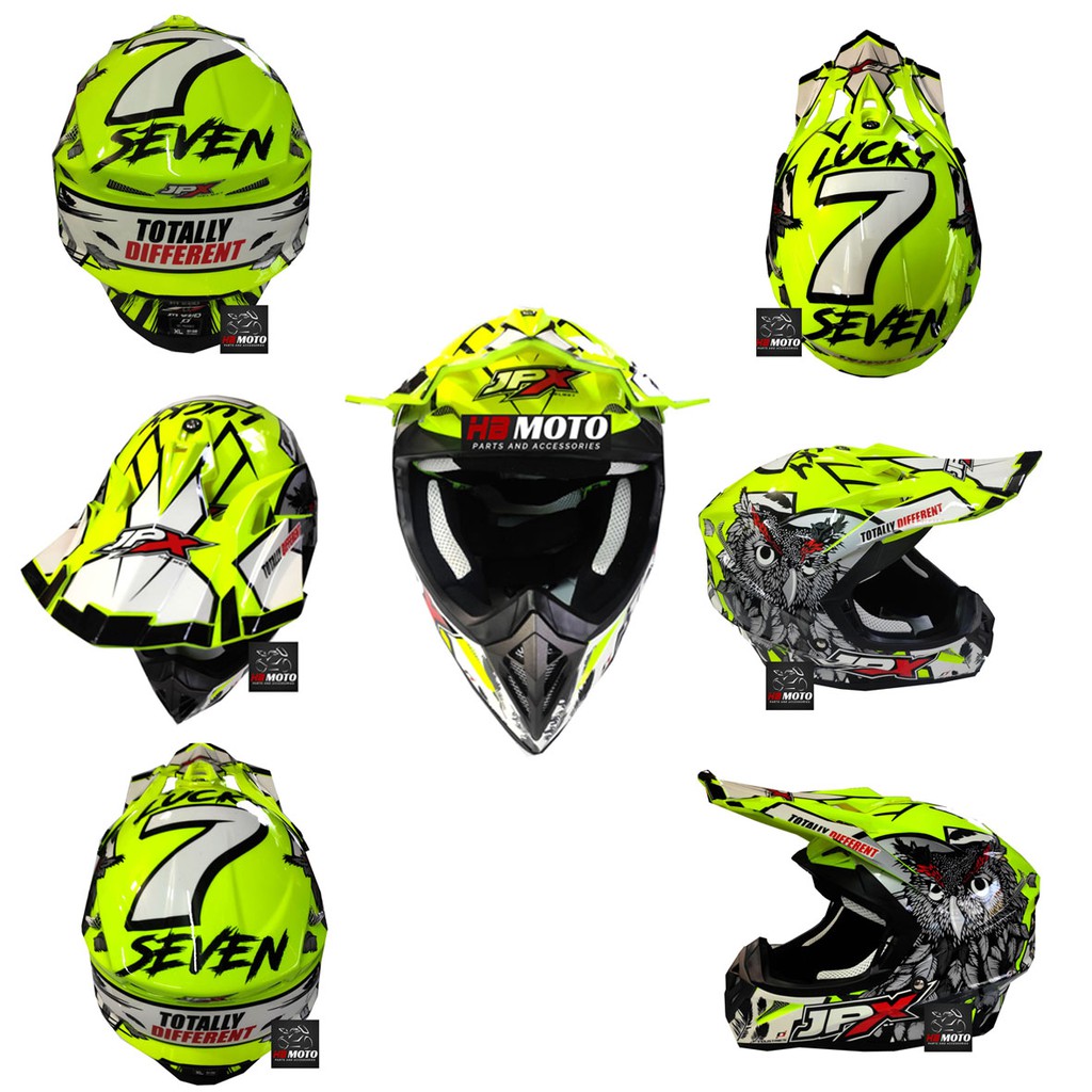 JPX Cross X17 LUCKY 7 YELLOW LIME SOLID Helmet JPX017YELLIME / SNI ...