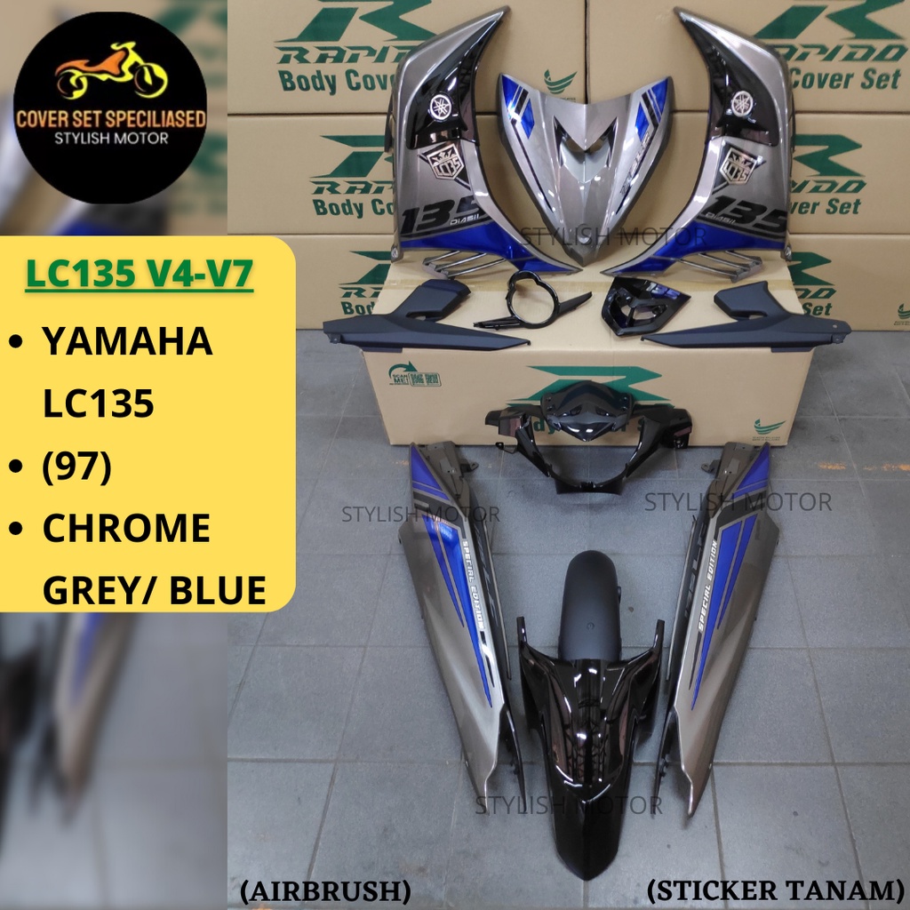(STICKER TANAM/AIRBRUSH) RAPIDO COVER SET LC135 V4 V5 V6 V7 LC135 (97) - CHROME GREY/BLUE ...