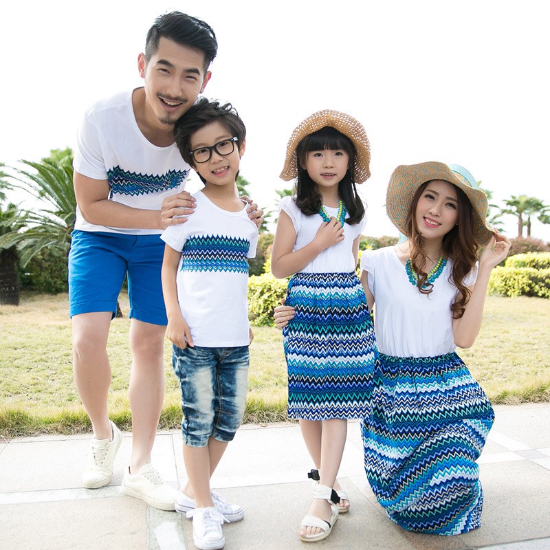 Family Clothing Set Mom Daughter Bohemia Beach Long Dress Dad Son ...