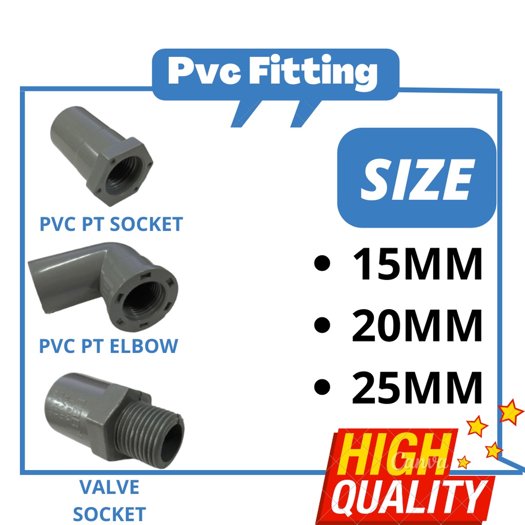 PVC Fitting PVC PT Elbow PT Socket Valve Socket 15mm/20mm/25mm | Shopee Malaysia