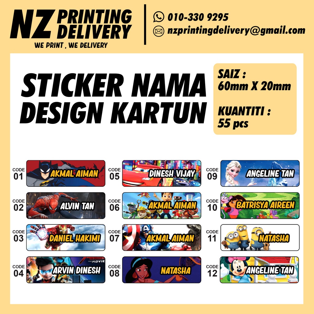 Waterproof Sticker Nama kartun HIGH QUALITY water resistant buku dan ...