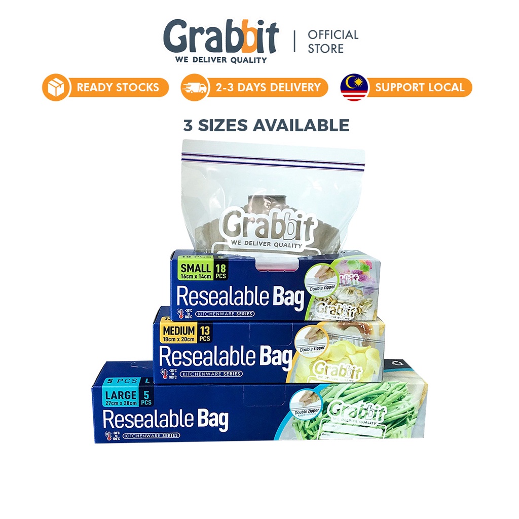 Grabbit Double Zip Lock Resealable Bag For Food Storage | Shopee Malaysia