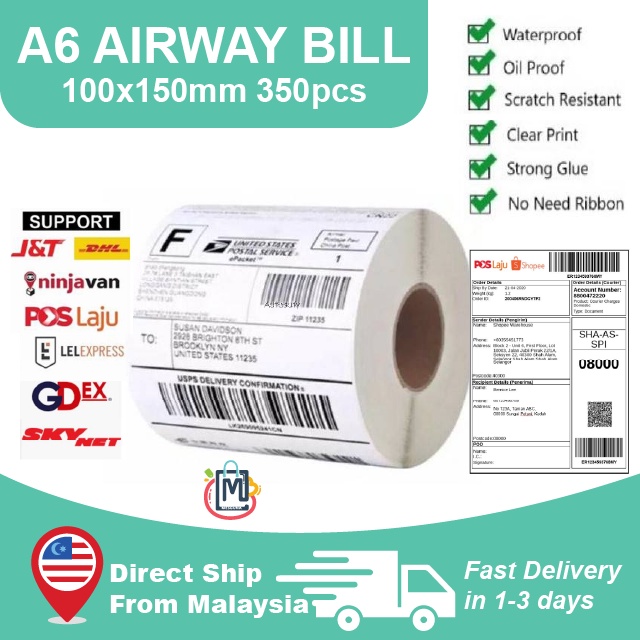 READY STOCK IN MALAYSIA Waybill A6 Thermal Sticker 350pcs Roll Thermal ...
