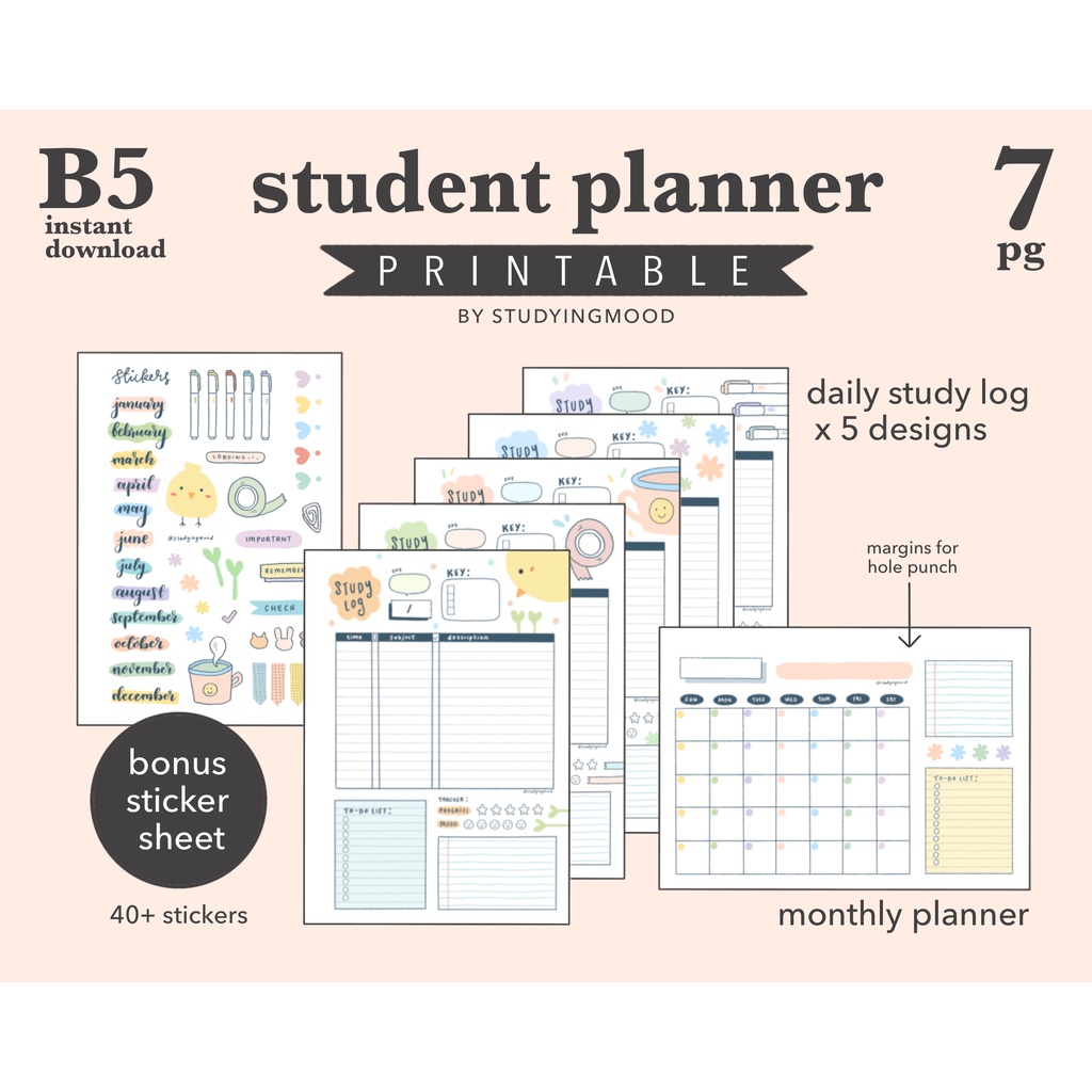 Student Planner Printable | Undated Daily and Monthly Calendar | Shopee ...