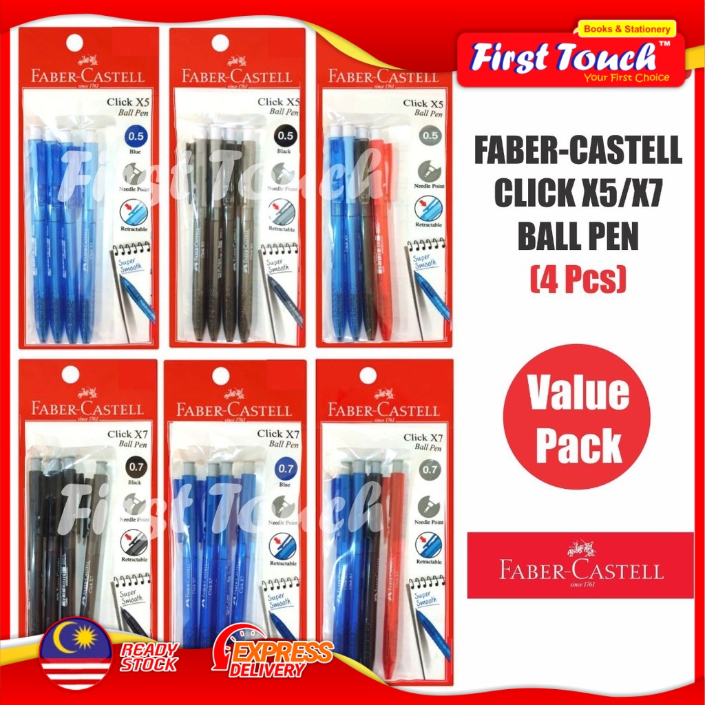 FABER-CASTELL Click X5 / X7 Ball Pen 0.5mm / 0.7mm (4's/pack) | Shopee ...