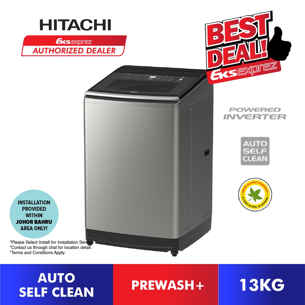Mesin Basuh Automatik Penuh Inverter Hitachi Muatan Atas (13kg) SF ...