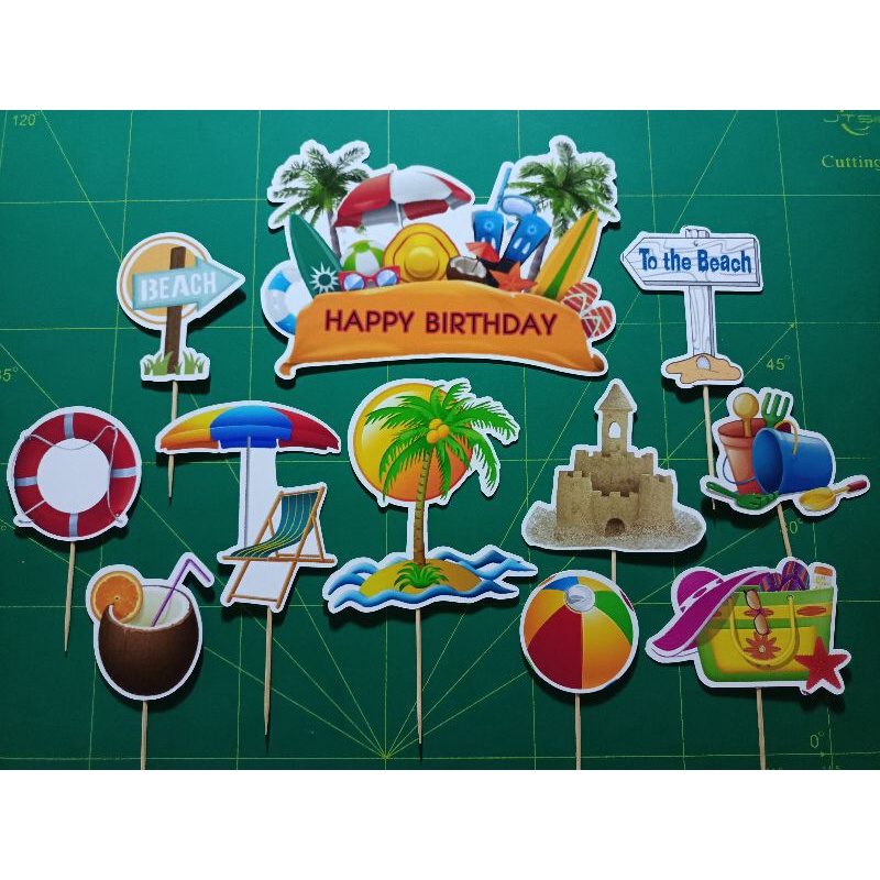 BEACH PANTAI CAKE TOPPER (FREE ADD NAME) | Shopee Malaysia