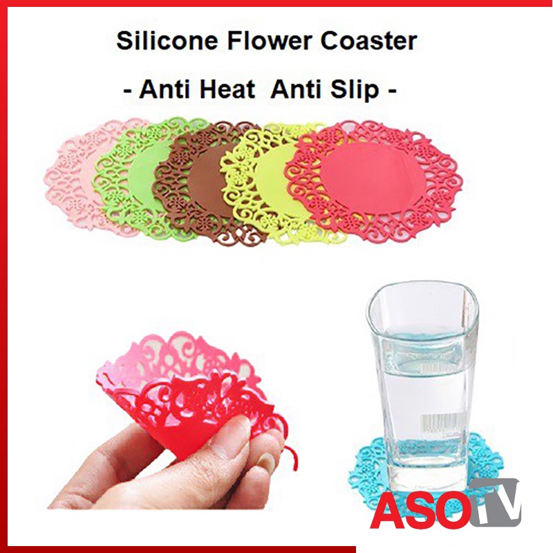 ASOTV® Flower Silicone Coaster Cup Coaster Table Mat 4073 Cup Mat Table ...