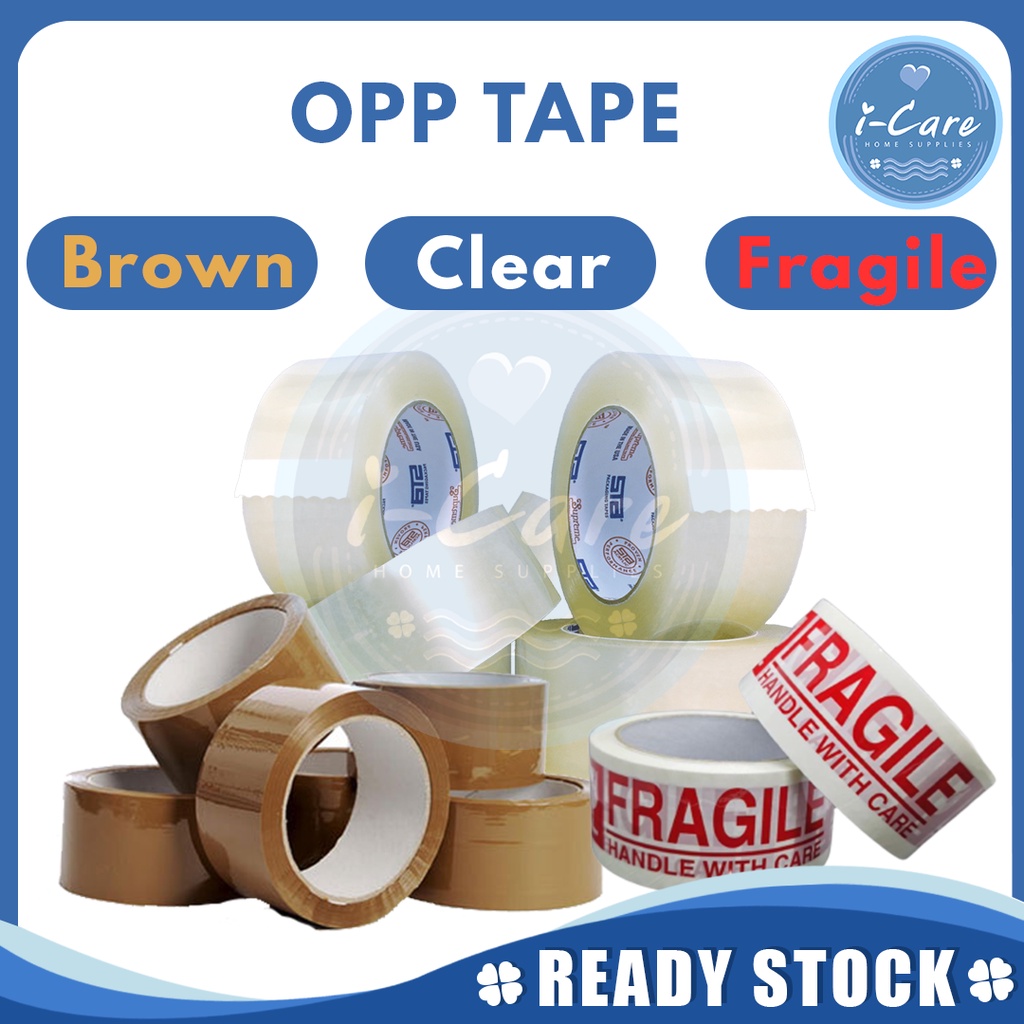 (Ready Stock) OPP Clear Adhesive Tape Transparent Cellophane Tape Strong Packing Brown Tape ...