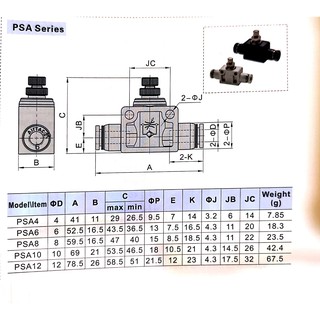 AirTac Pneumatic Fitting Speed Controller PSA4D PSA6D PSA8D PSA10D ...