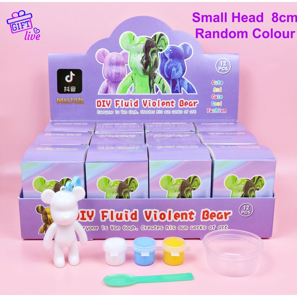 DIY 6.5cm / 8cm Fluid Bearbrick Keychain Handmade Big Head Violent Bear ...