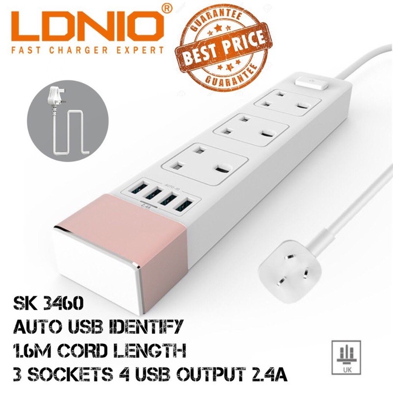 (Ready Stock) Original LDNIO 4 USB Identify Automaticly 3 Power Socket ...