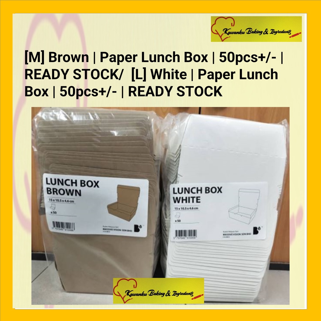 [M] Brown | Paper Lunch Box | 50pcs+/- | READY STOCK/ [L] White | Paper ...