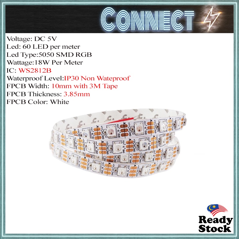 ARGB WS2812B Led Light Strip 5v 60 Leds Per Meter Rgb Led Strip WS2812B Waterproof Individually ...