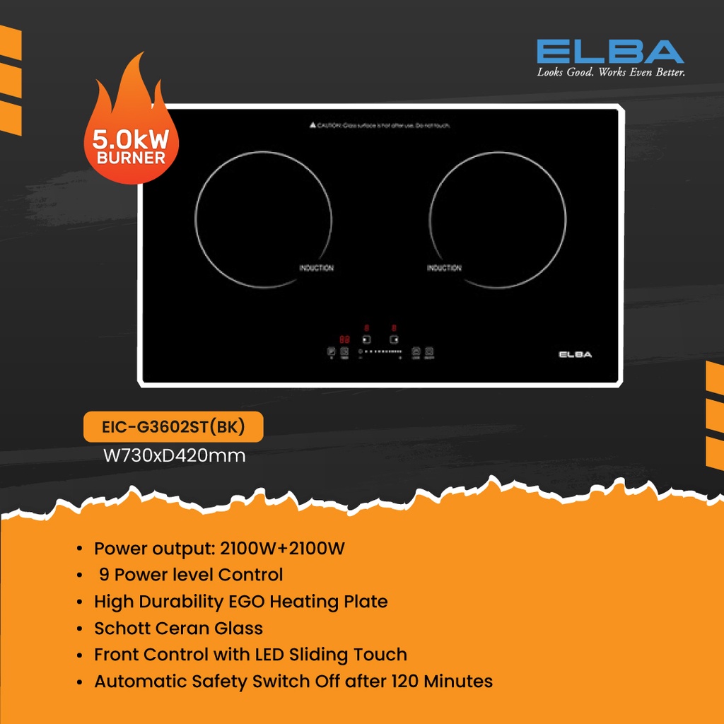 ELBA BUILT-IN HOB BUILT IN ELECTRONIC INDUCTION COOKER EIC-G3602ST(BK ...