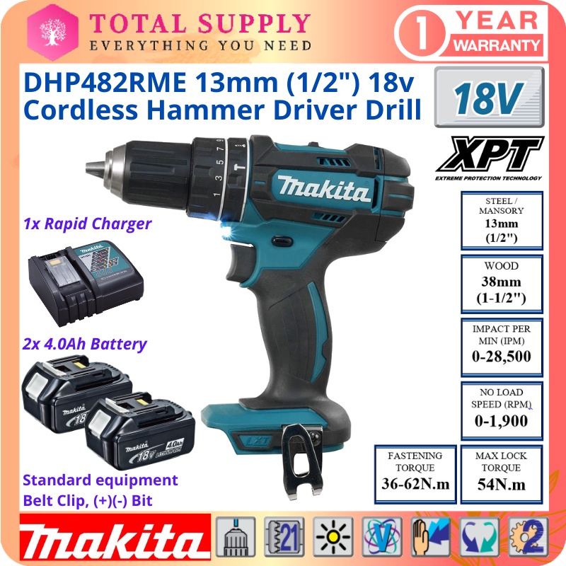 DHP482SFX6 MAKITA 13mm (1/2") 18V Cordless Hammer Driver Drill DHP482 ...