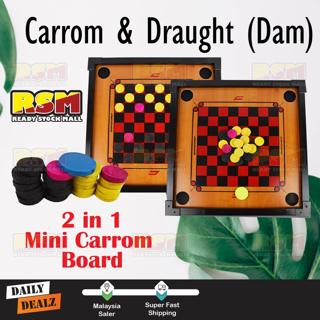 (Mini) 2in1 Wooden Carrom Board Draught Dam Haji Papan Karom With ...
