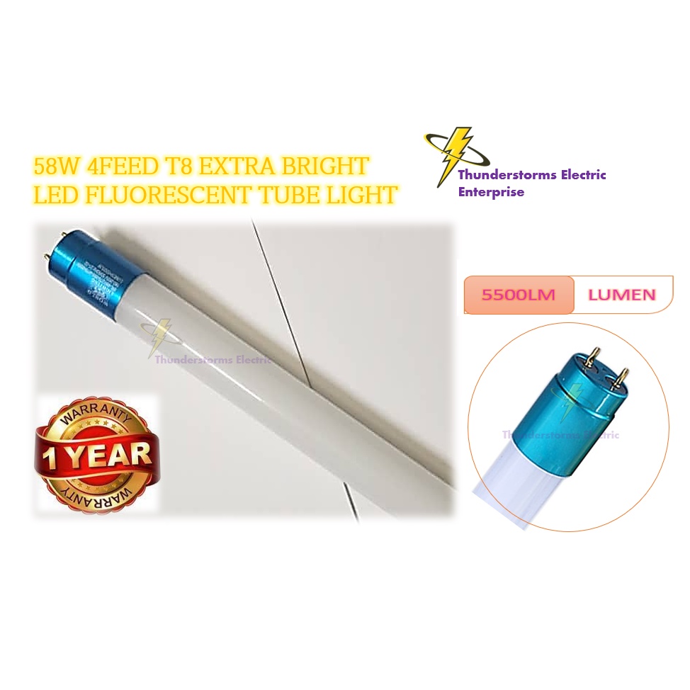 LED T8 Fluorescent Tube Extra Bright 4 Feet 45W/50W/58W Lampu ...