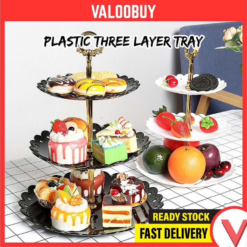 European Plastic Three Layer Tray Serving Stand Dessert Plastic Fruit ...