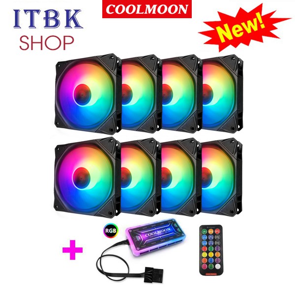Set of 8 Cooling Fans, Coolmoon X Led RGB Case Fan - Hub and Remote ...
