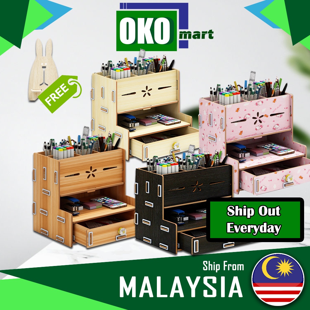 OKO Pen Holder Wooden Storage Box Organizer Multifunctional Student ...
