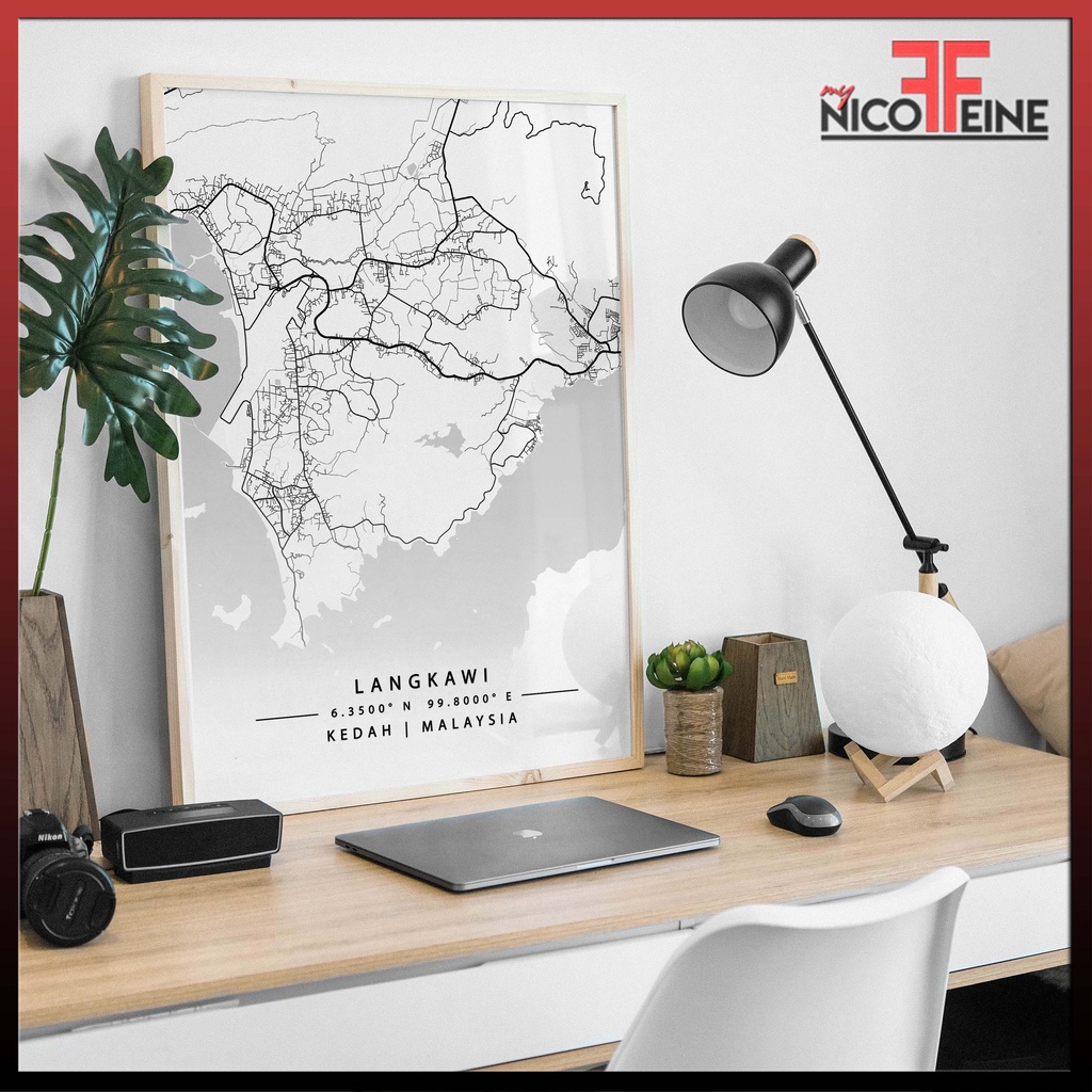 [Poster Only] Langkawi Kedah Minimal City Road Map Art Black and White ...