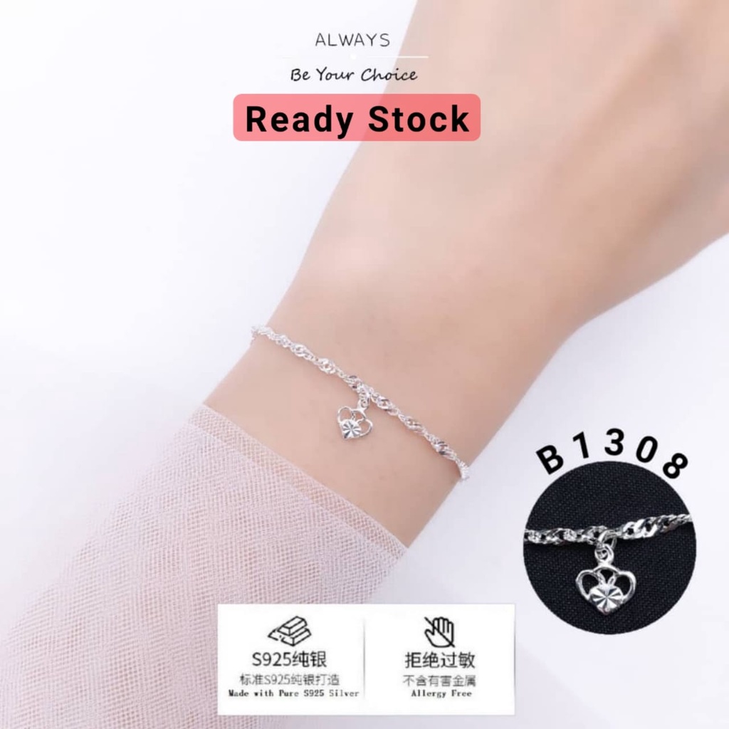 🔥READY STOCK💥(DEWASA/ADULT)original s925 pure silver bracelet/s925 perak tulen gelang tangan ...