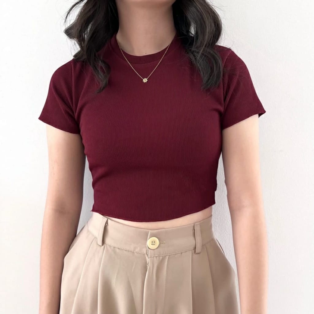 Basic Crop Knit Rib Crop Top | Shopee Malaysia