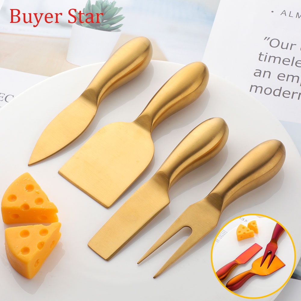 4Pcs/set Gold Cheese server set Stainless steel cutlery Butter Cutter ...