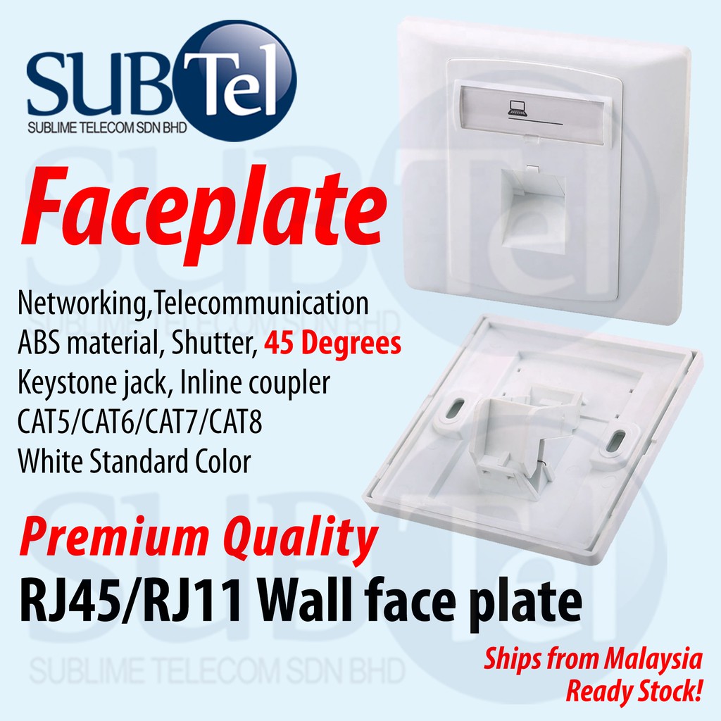 Wall Faceplate Keystone Jack Coupler Standard 1 Port 2 Ports 45 Degrees ...