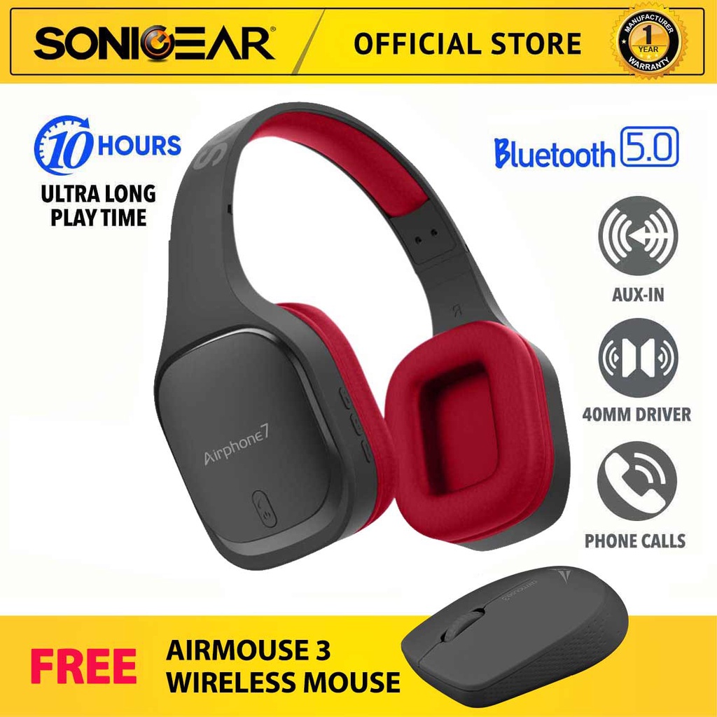 Sonic Gear Airphone 7 Bluetooth Headphones With Mic Hours Playtime ...