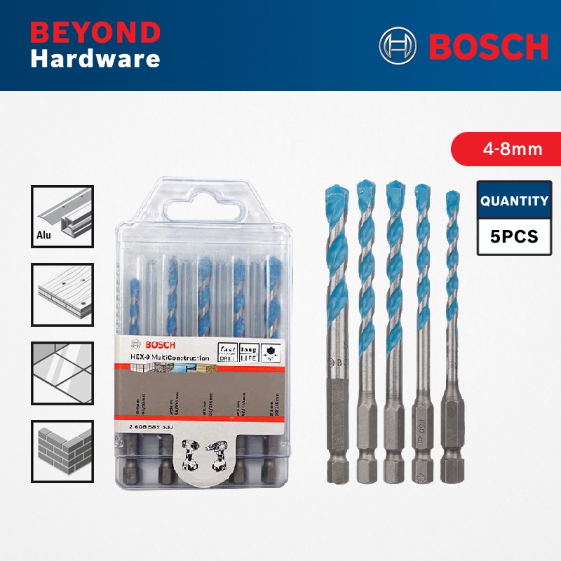BOSCH 5pcs Hex-9 Multi Construction Drill Bit Set (4-8mm) - 2608900585 ...