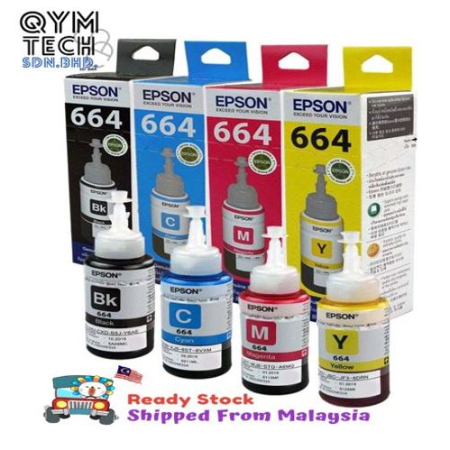 EPSON T664 INK CARTRIDGES (BLACK / CYAN/ MAGENTA / YELLOW) | Shopee ...