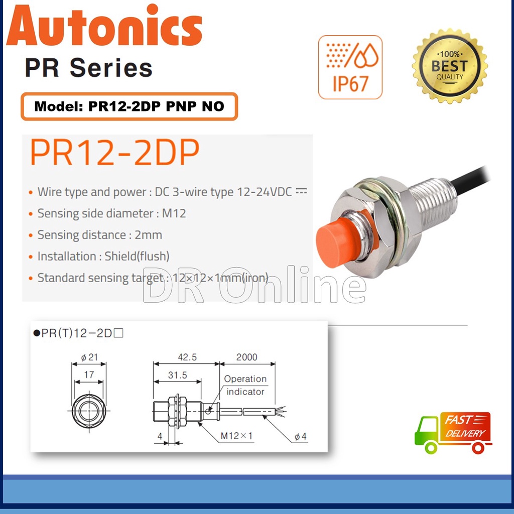 Autonics Proximity Sensor PR12-2DP M12 Sensing2MM DC3 WIRE PNP NO 12-24VDC ~PR12-2DP | Shopee ...