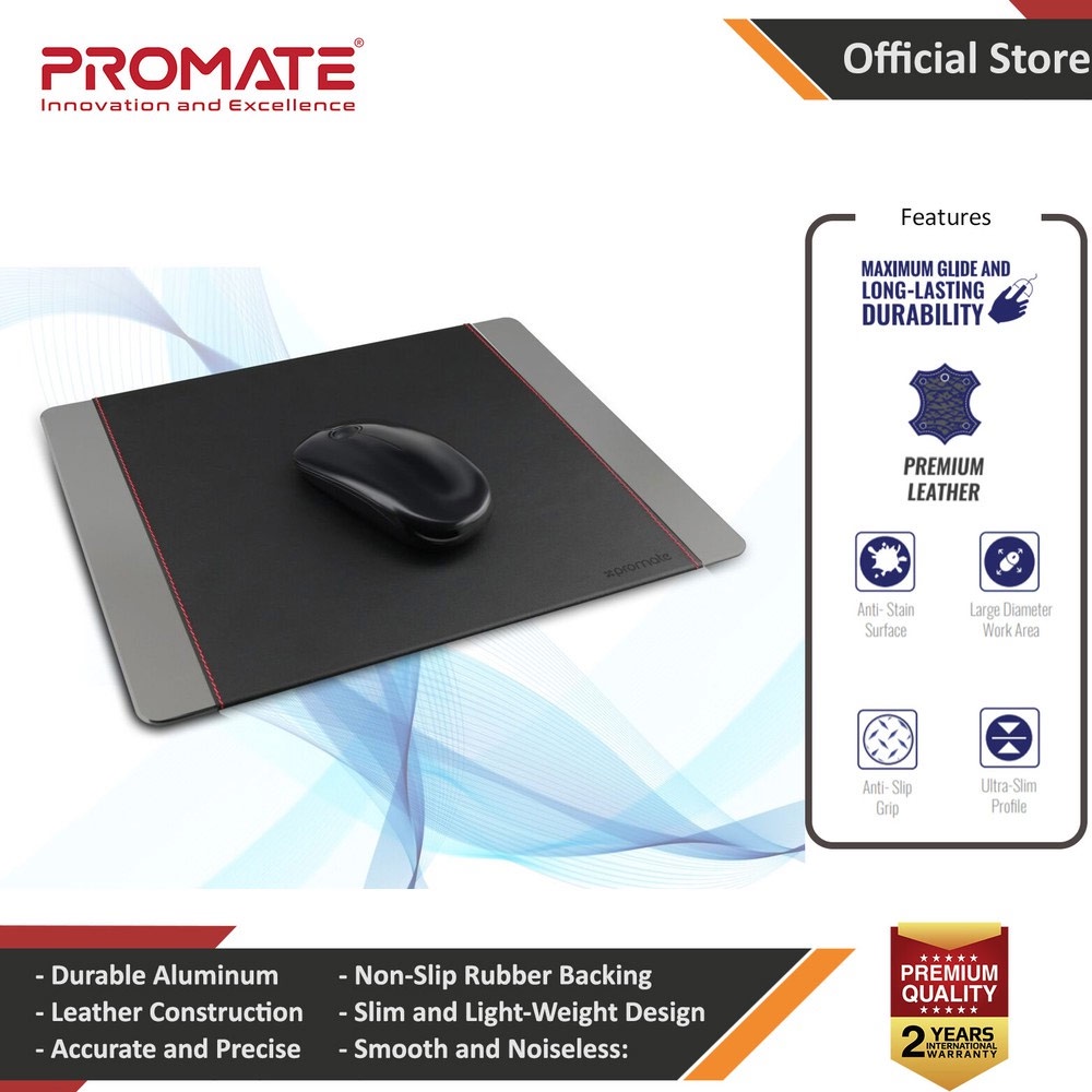 Promate Mouse Pad Ultra-Slim Gaming Aluminum Hard Flat Mouse Pad with ...